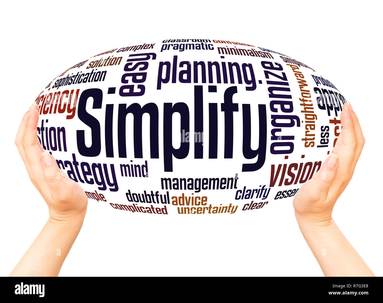Simplify word cloud hand sphere concept on white background Stock Photo ...