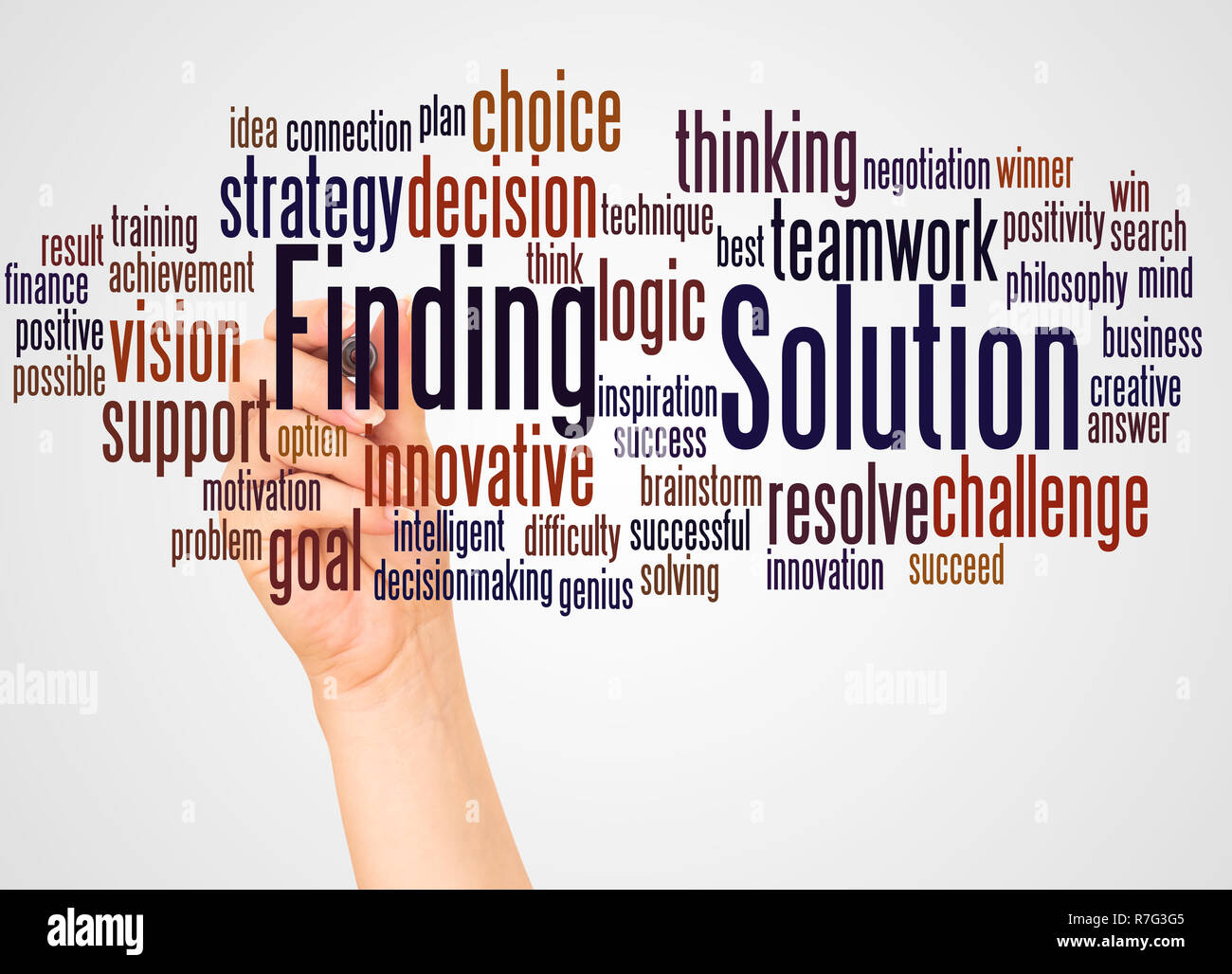 Solution Finding word cloud and hand with marker concept on white ...