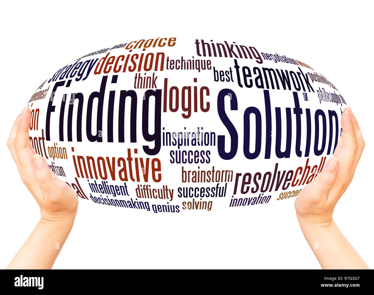 Solution Finding word cloud hand sphere concept on white background ...