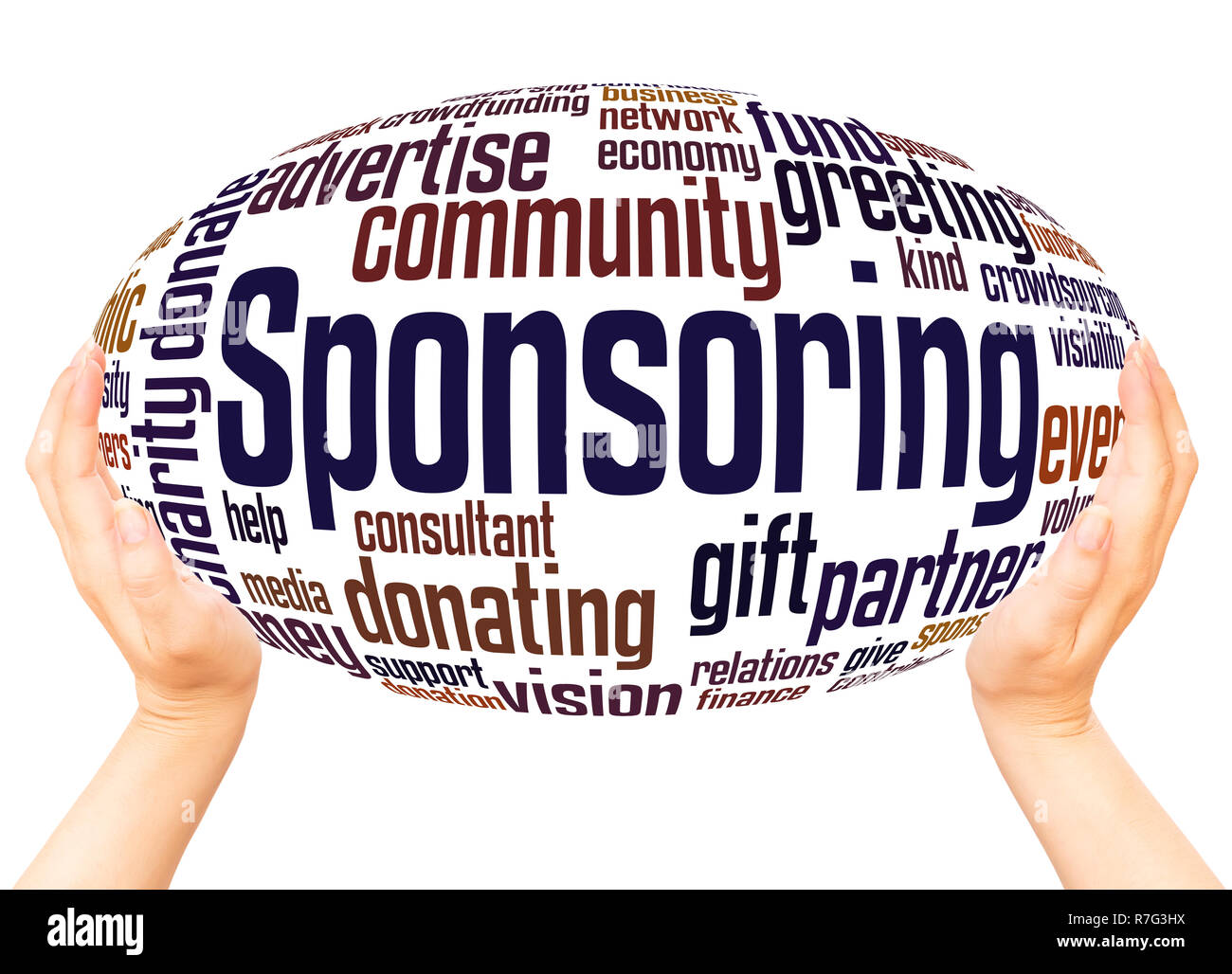 Sponsoring word cloud hand sphere concept on white background Stock ...