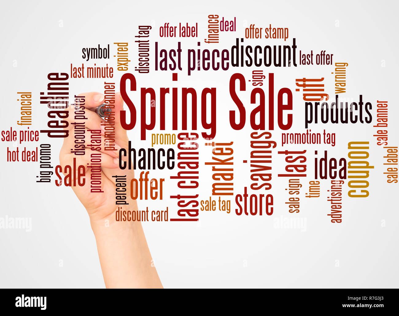 Spring Sale word cloud and hand with marker concept on white background ...