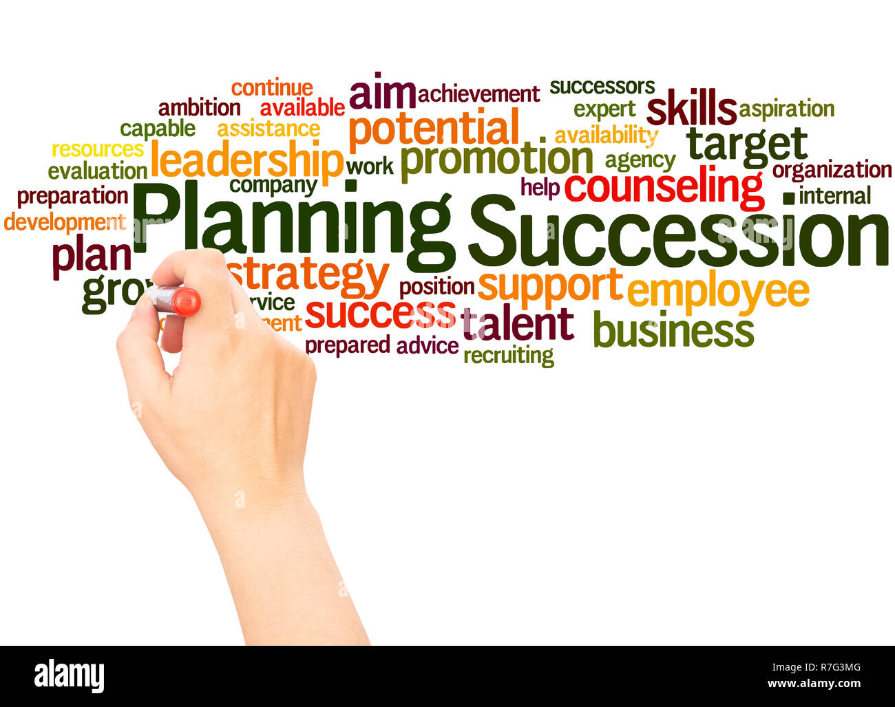 Succession Planning word cloud hand writing concept on white background ...