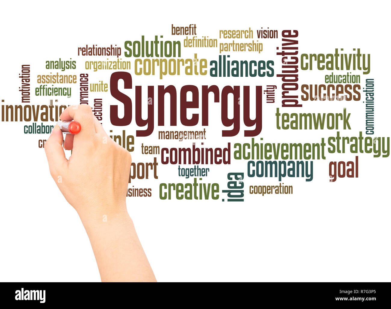 Synergy word cloud hand writing concept on white background Stock Photo ...