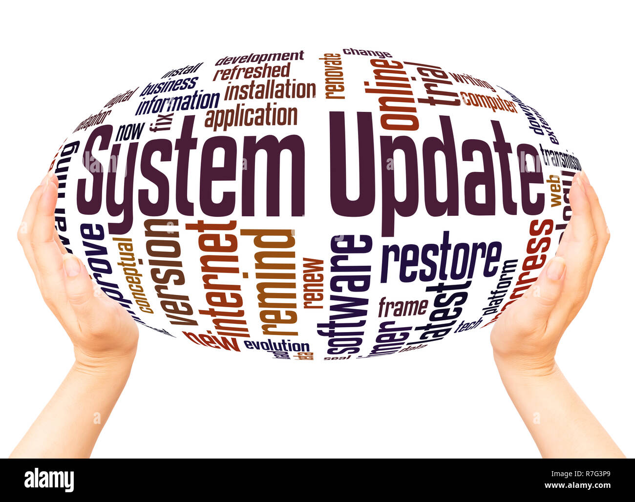 System Update word cloud hand sphere concept on white background Stock ...