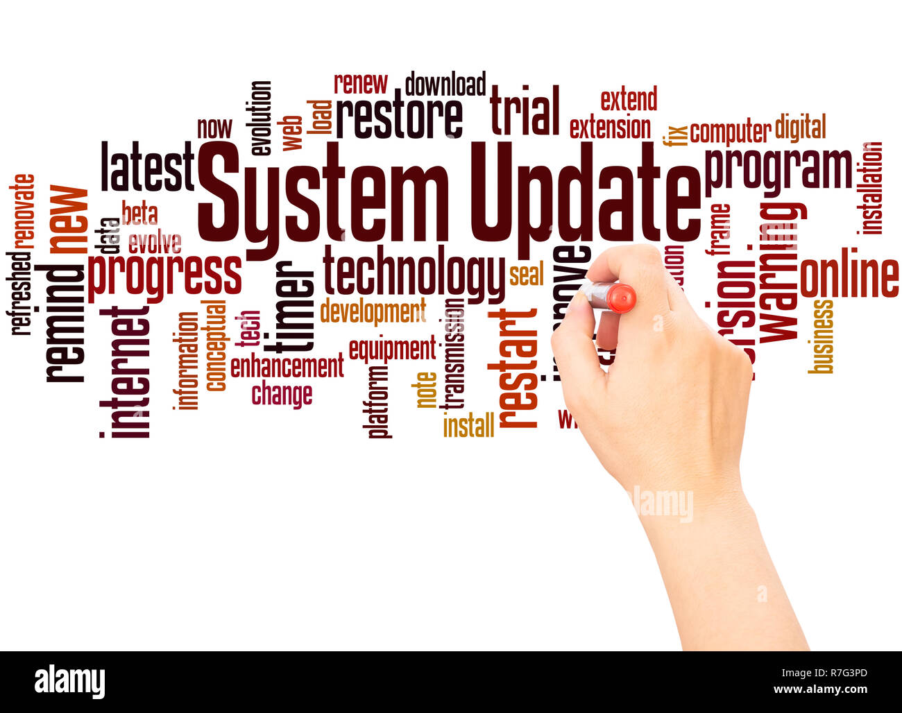 System Update word cloud hand writing concept on white background Stock ...