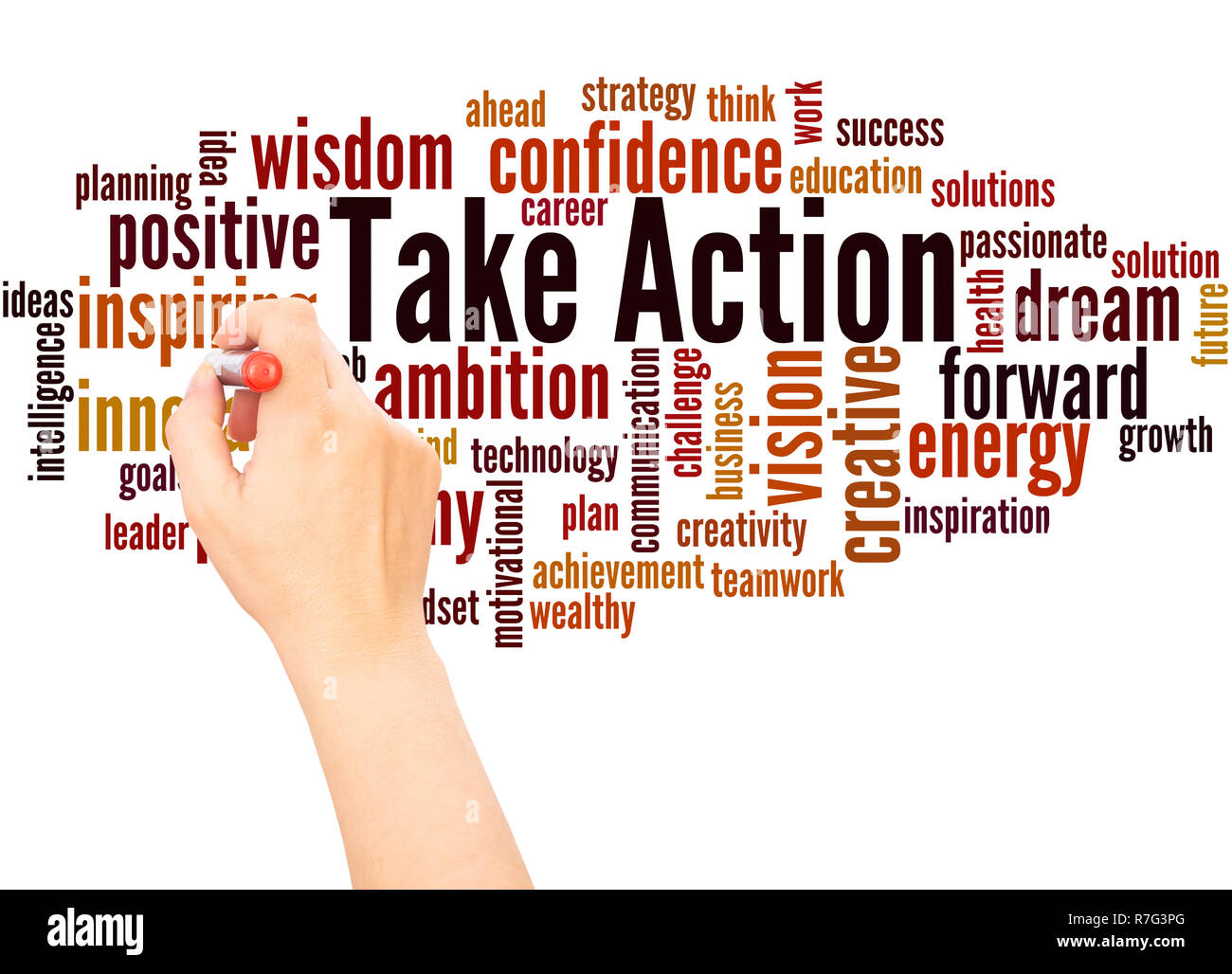 Take Action word cloud hand writing concept on white background Stock ...