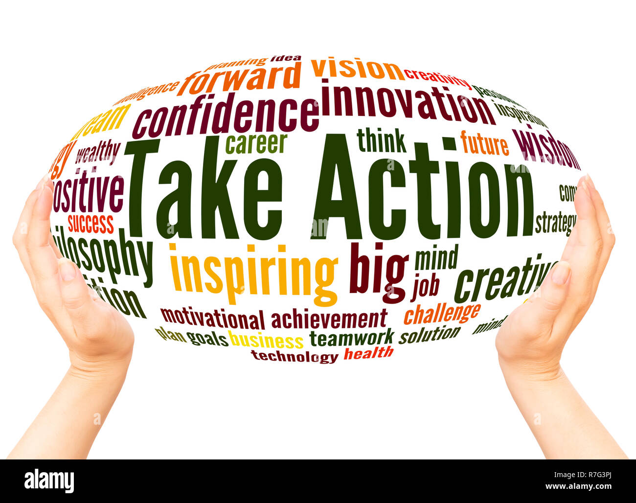 Take Action word cloud hand sphere concept on white background Stock ...