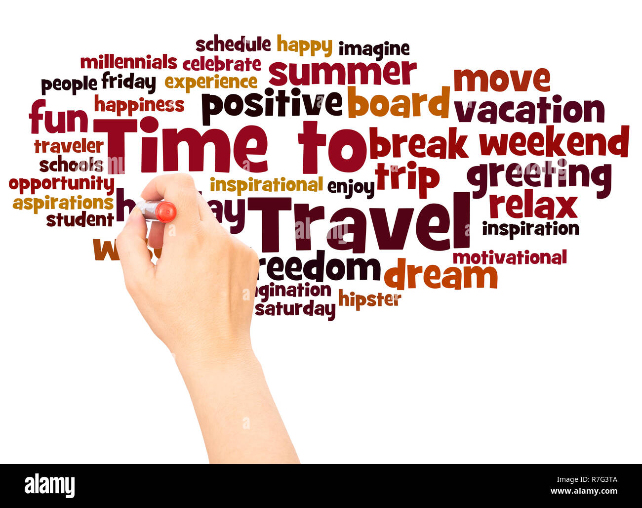 Time to Travel word cloud hand writing concept on white background ...