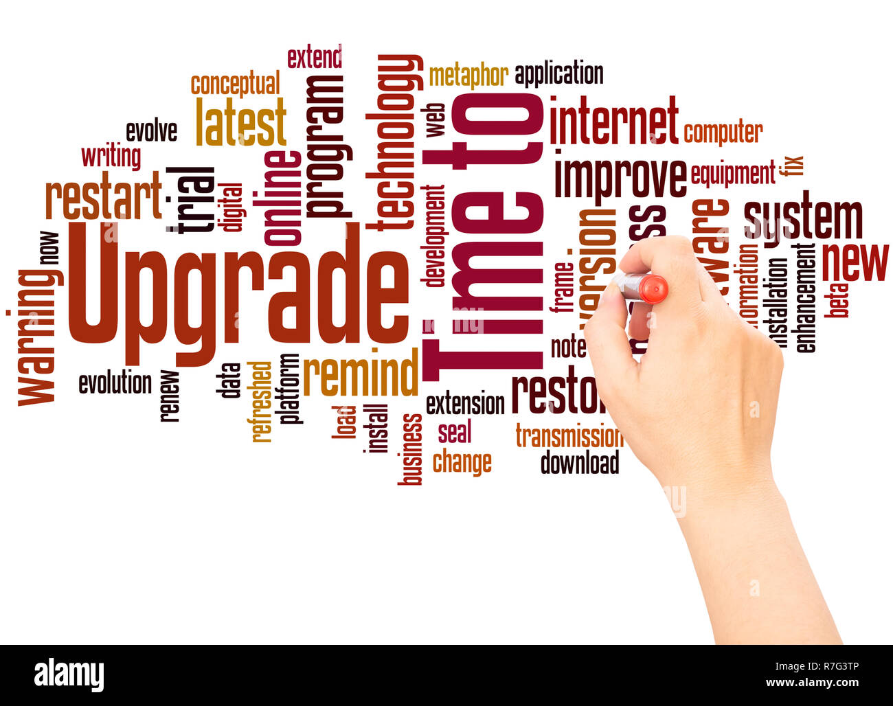 Time to Upgrade word cloud hand writing concept on white background ...