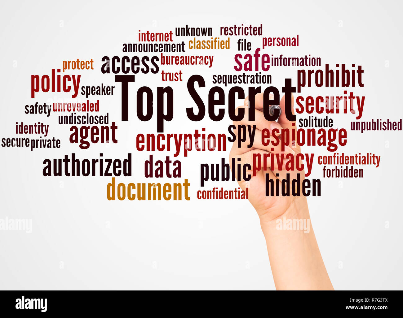 Top Secret word cloud and hand with marker concept on white background ...