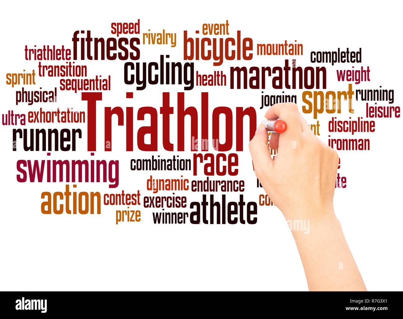 Triathlon word cloud hand writing concept on white background Stock ...