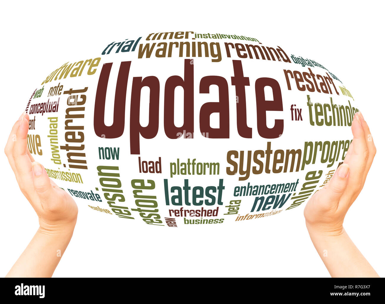 Update word cloud hand sphere concept on white background Stock Photo ...