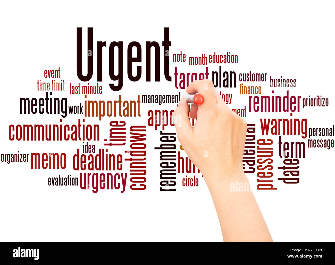 Urgent word cloud hand writing concept on white background Stock Photo ...