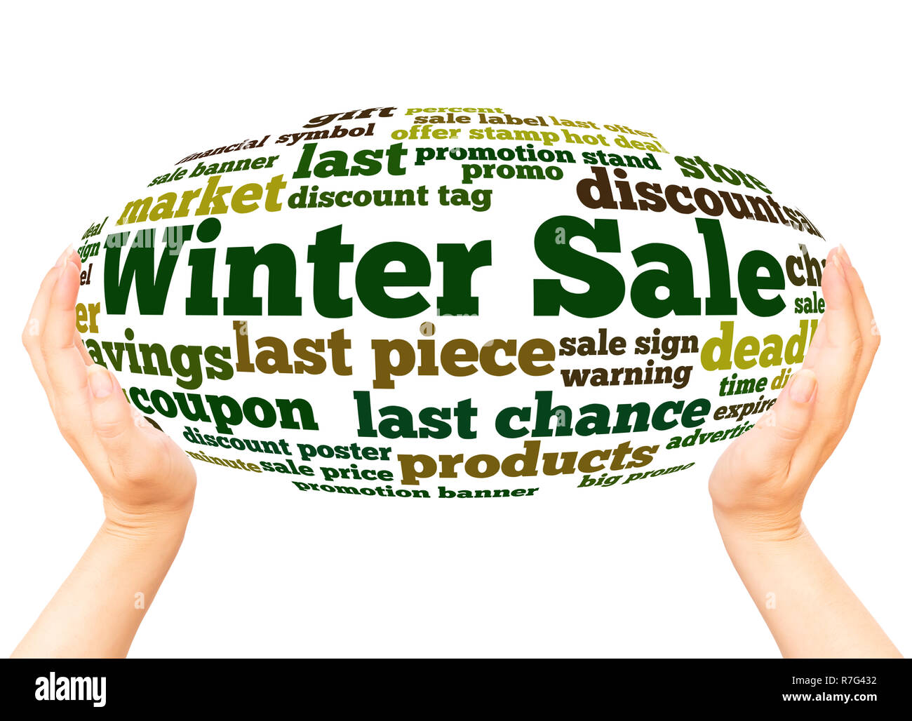 Winter Sale word cloud hand sphere concept on white background Stock ...