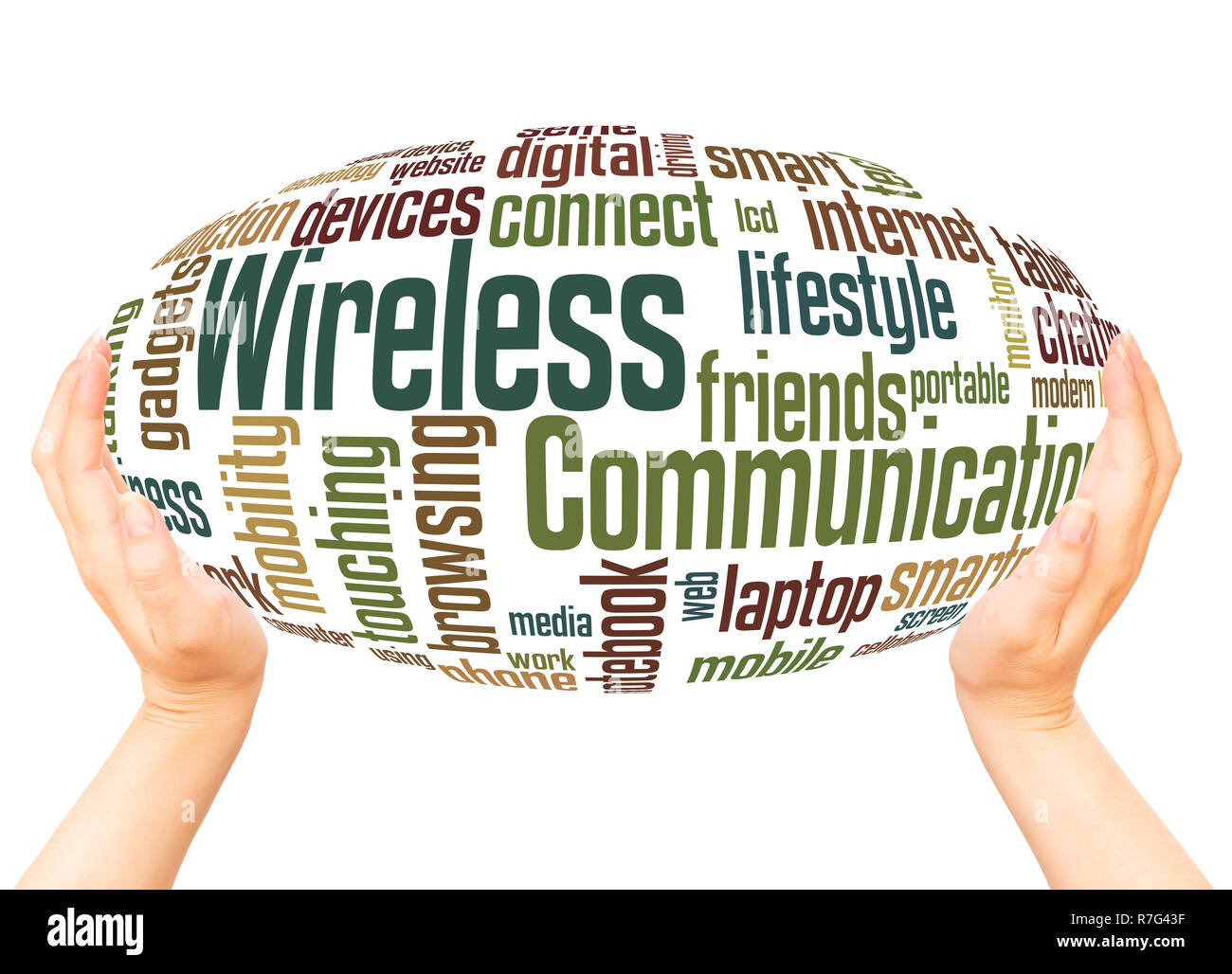 Wireless Communication word cloud hand sphere concept on white ...