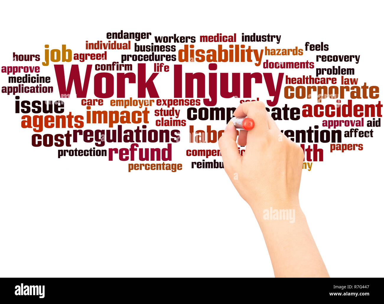 Work Injury word cloud hand writing concept on white background Stock ...