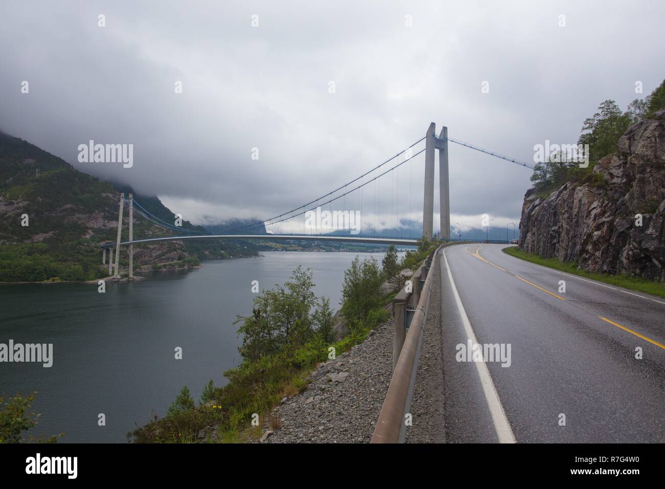 bridge over Lysefjord at the overcast weather, Norway Stock Photo - Alamy