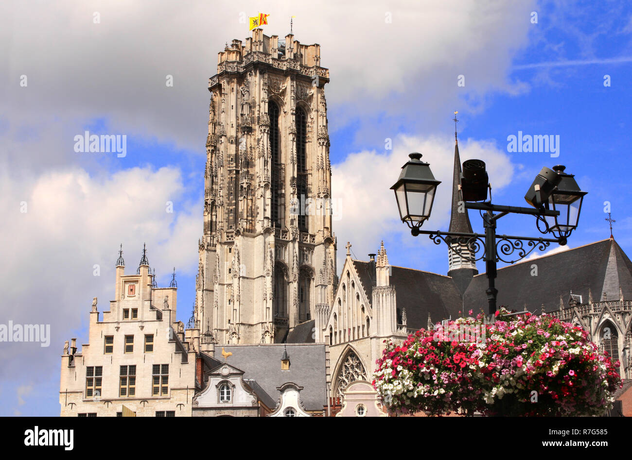 Cathedral of saint Rumbold on Main square in Mechelen, Belgium Stock ...