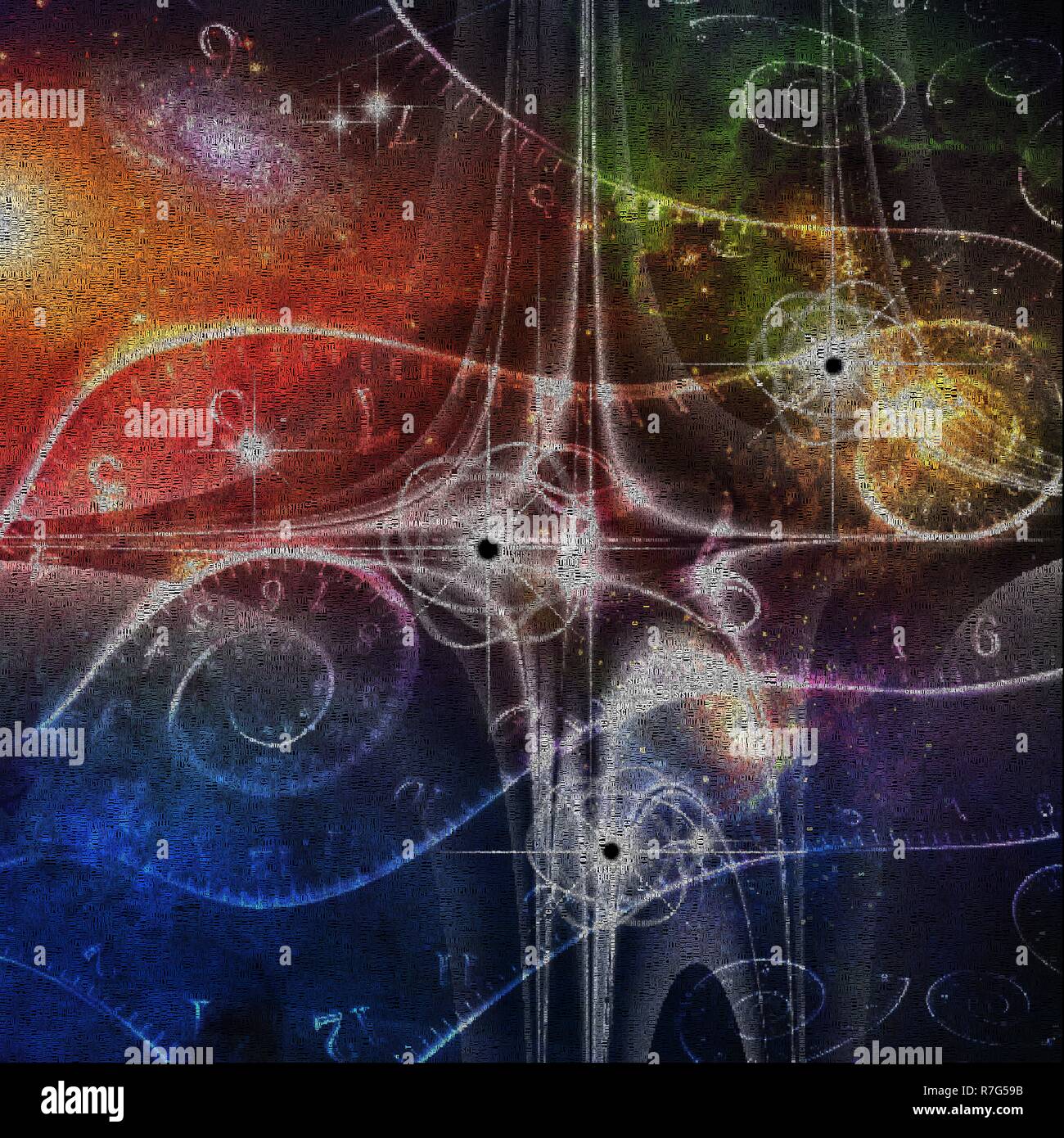 Eternity in space. Time spirals and black gravity holes. Image composed ...