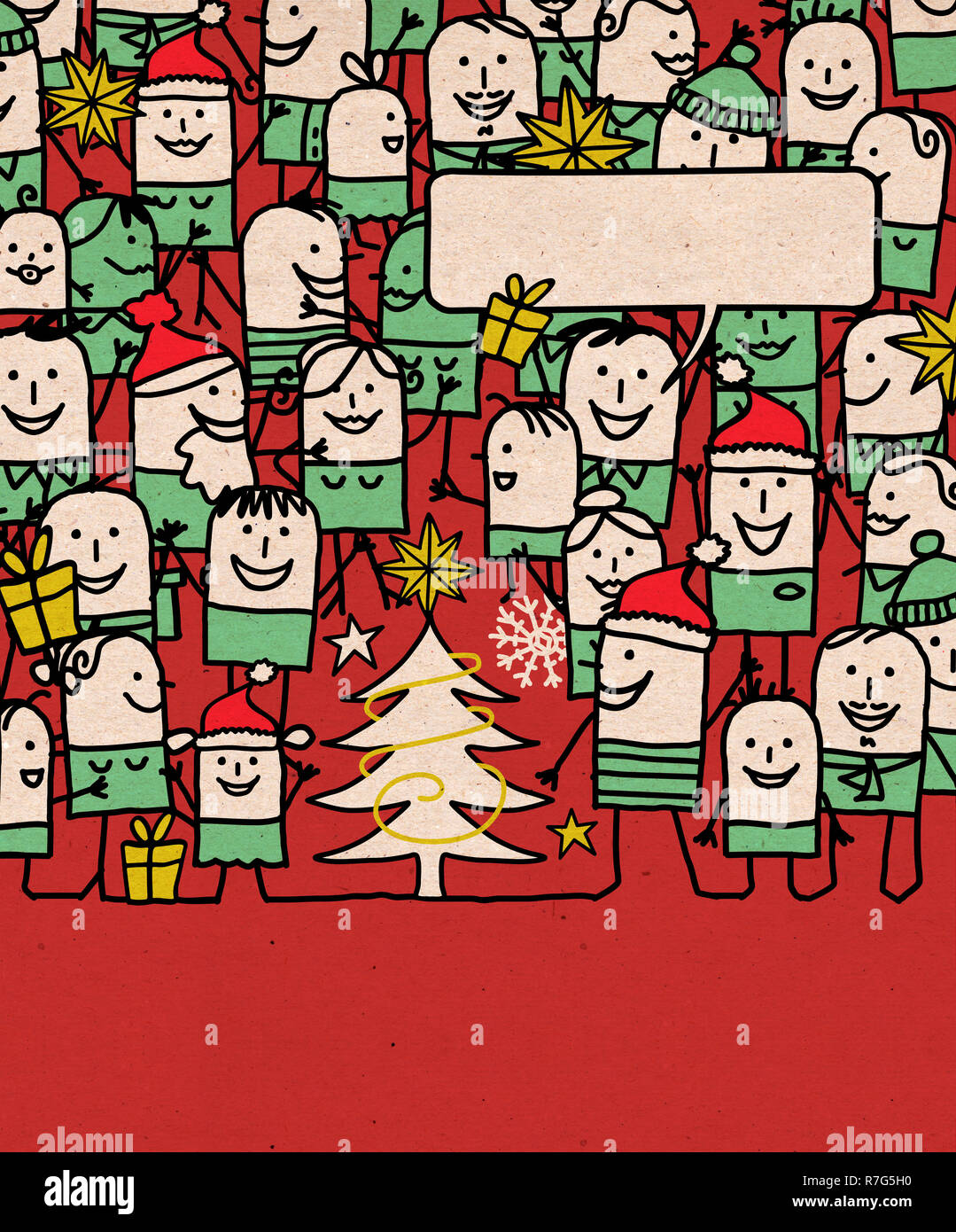 Hand drawn Cartoon People Crowd and Happy Christmas Time Stock Photo ...