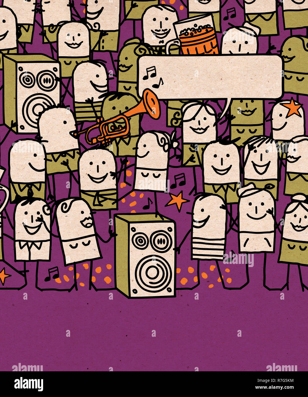 Hand drawn Cartoon People Crowd and Happy Party Time Stock Photo - Alamy