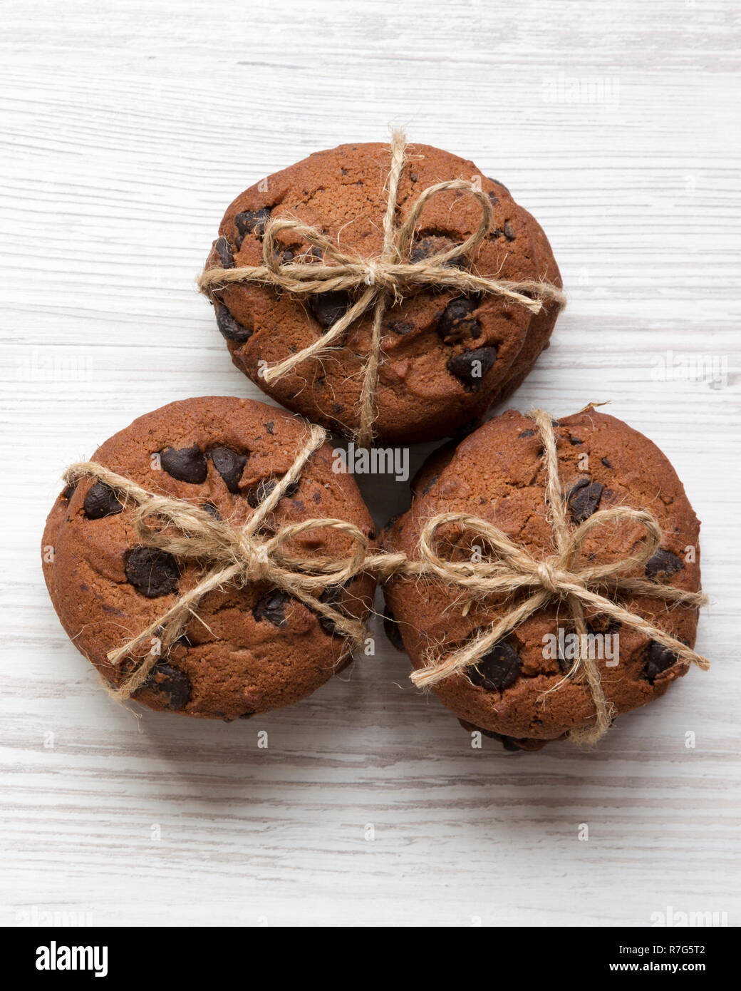 Homemade chocolate chip cookies on a white wooden background, from ...