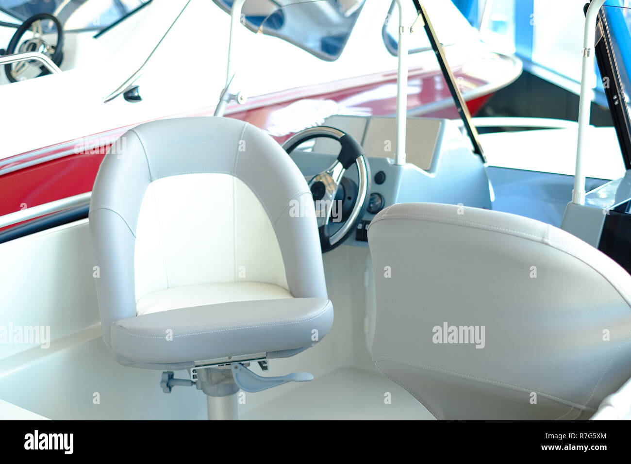 The cabin of the boat with an easy chair. Boat cabin with all ...