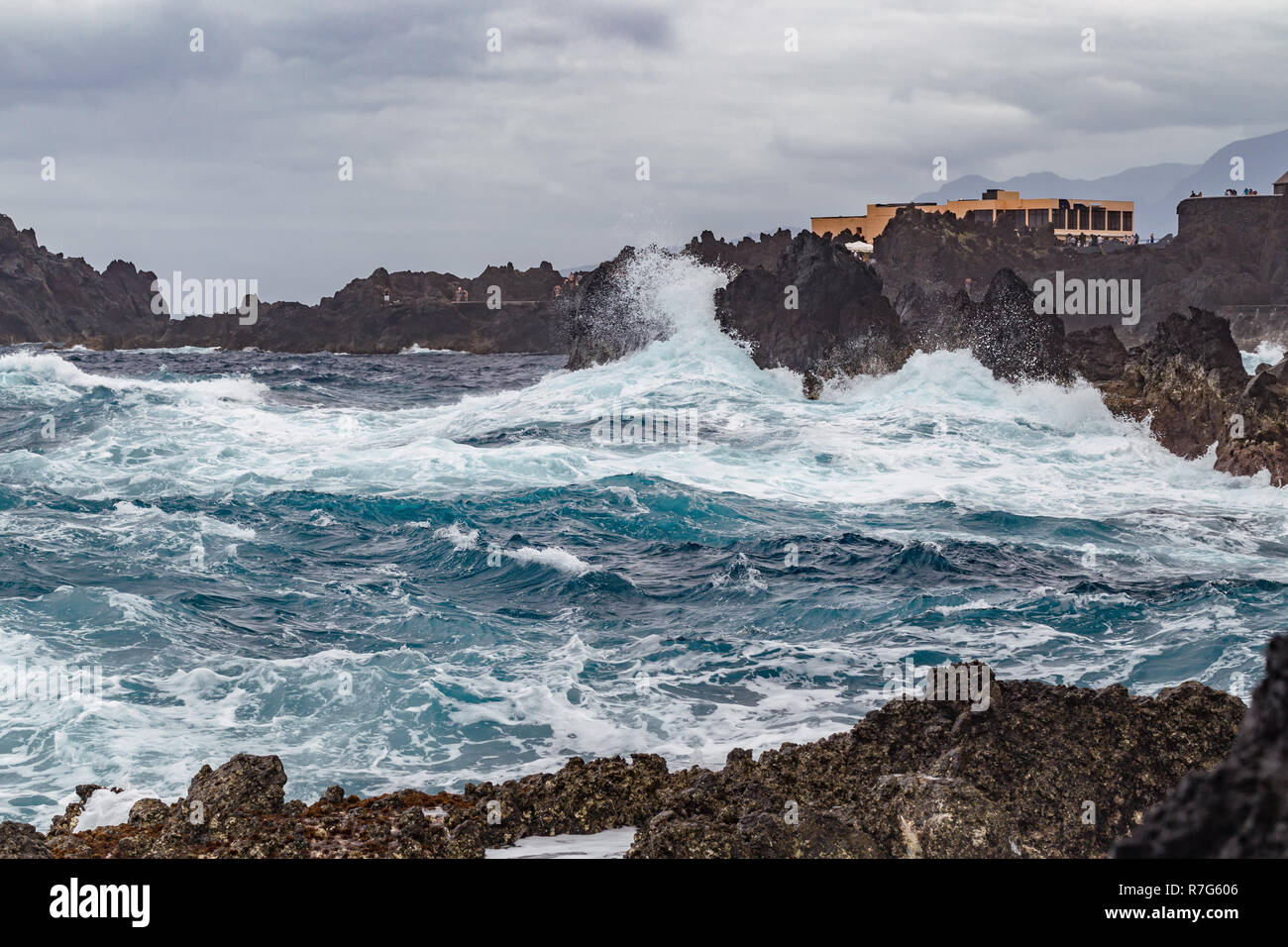 Storm in Porto Moniz, Madeira. North of the Portuguese island, cloudy ...