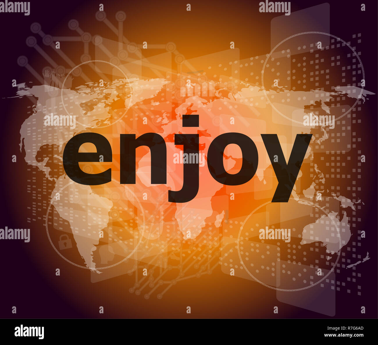 enjoy word, hi-tech background, digital business touch screen Stock ...