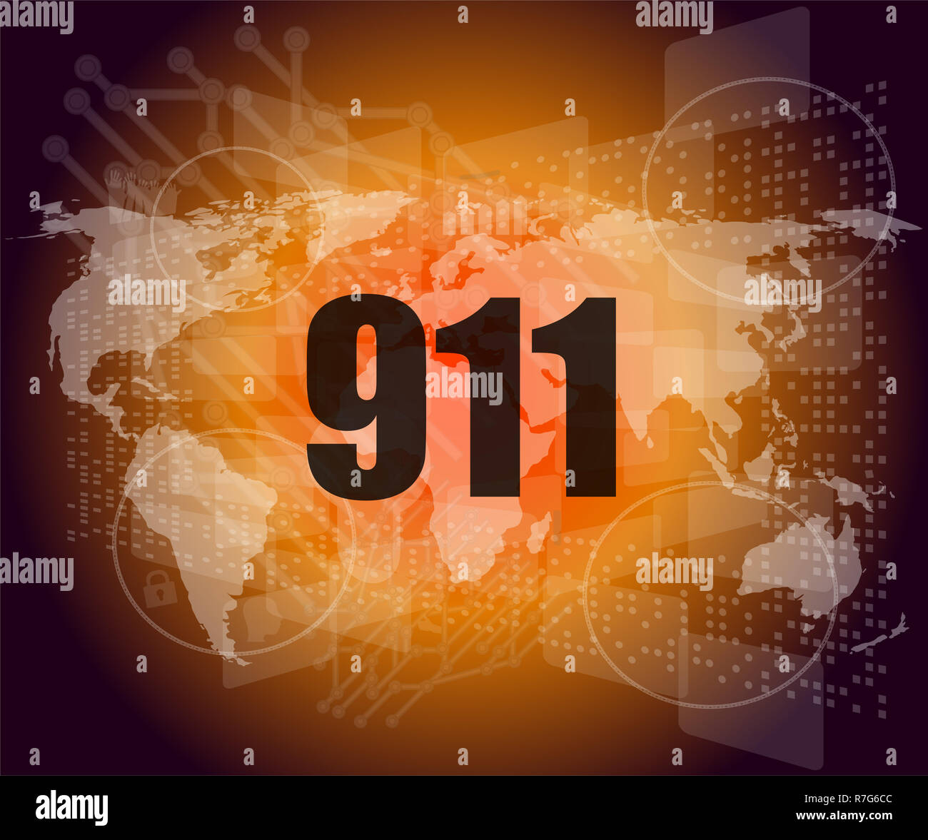 911 words on digital touch screen interface Stock Photo - Alamy