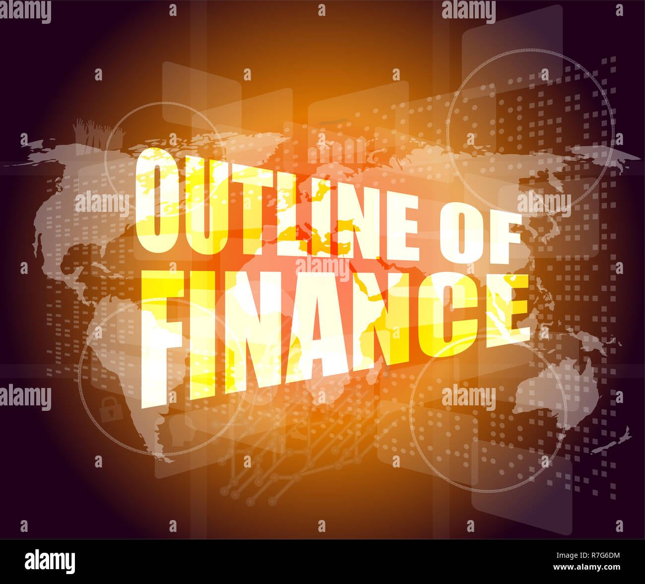 outline of finance words on digital touch screen interface Stock Photo ...