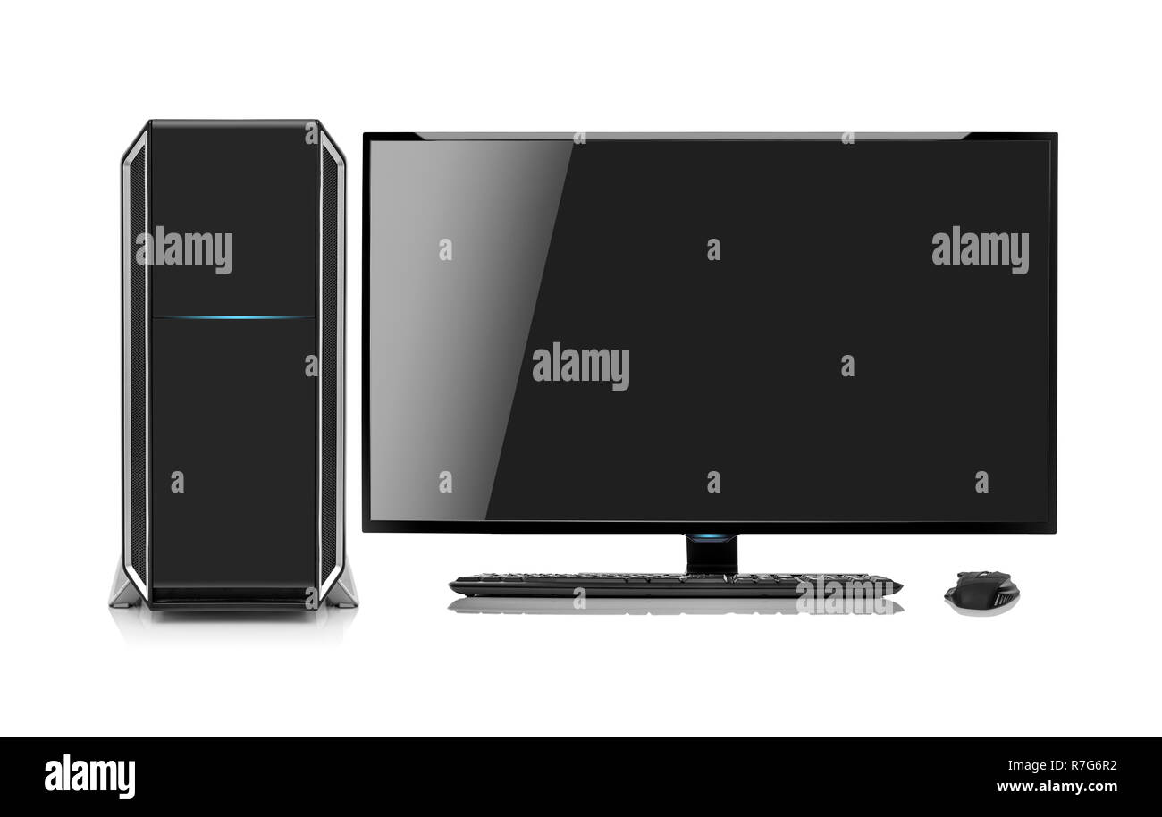 Desktop computer and keyboard and mouse on white Stock Photo - Alamy