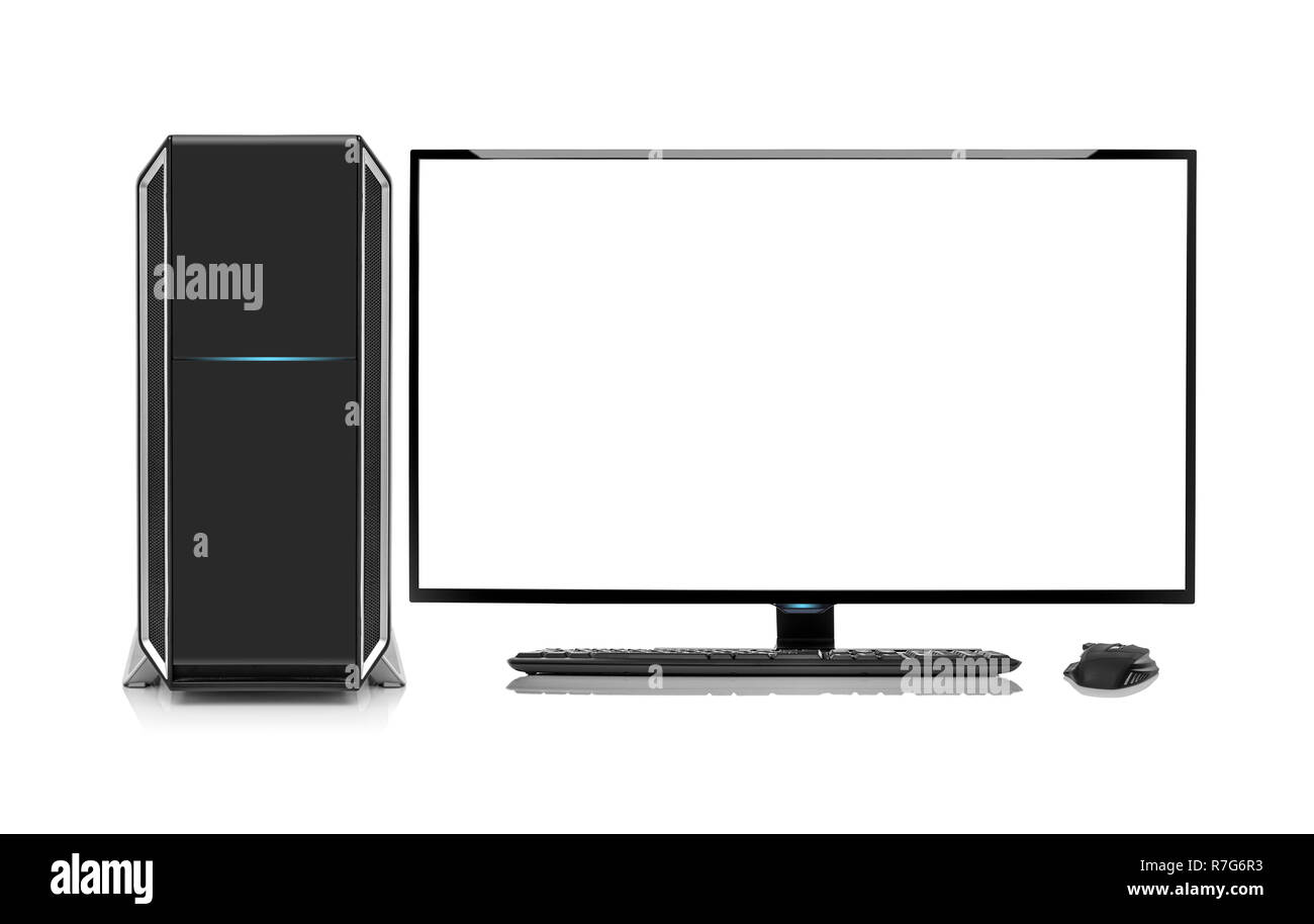 Desktop computer and keyboard and mouse on white Stock Photo - Alamy
