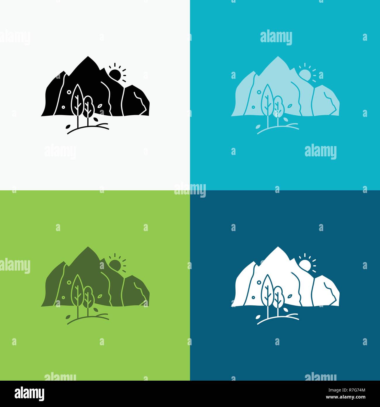 hill, landscape, nature, mountain, tree Icon Over Various Background ...