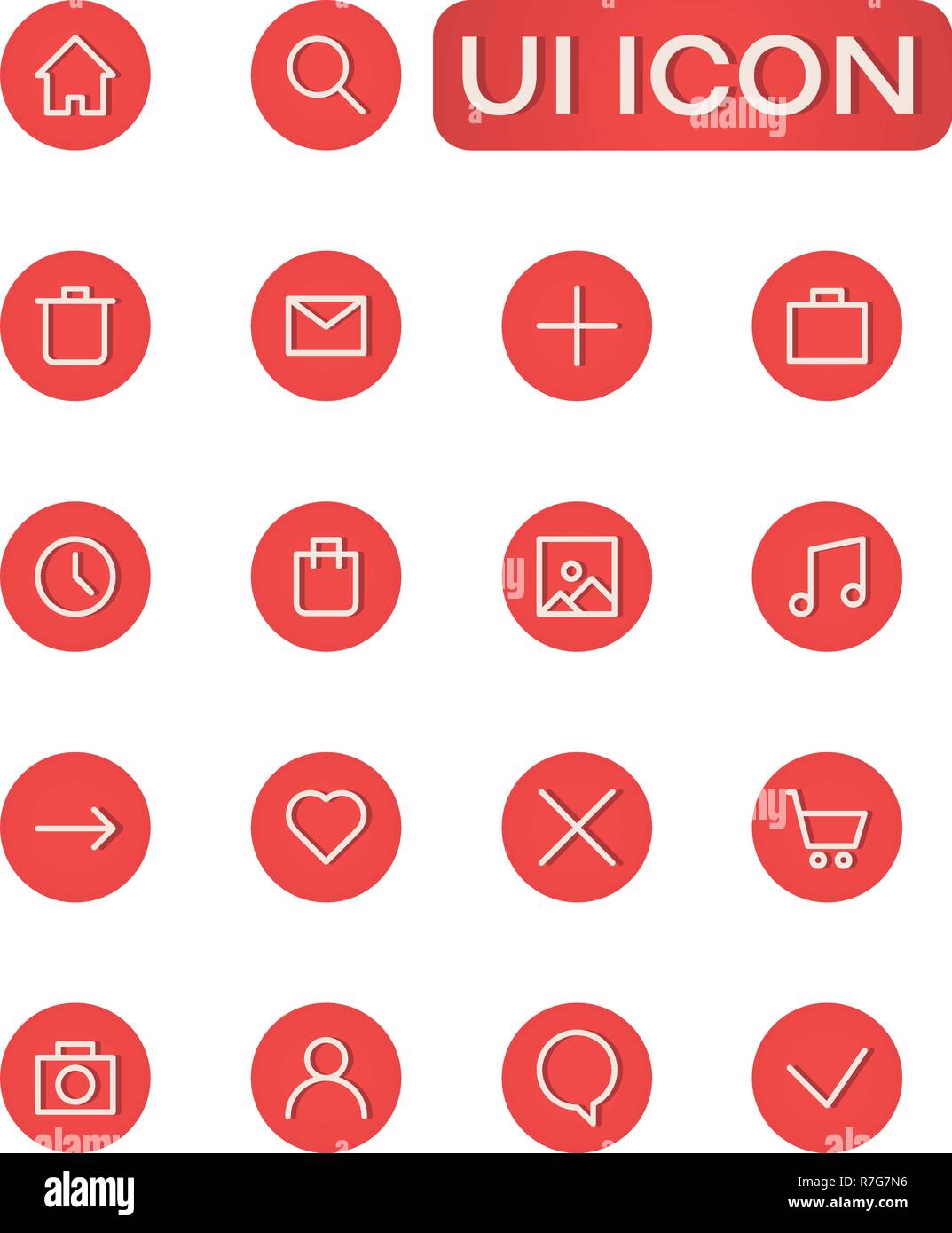 User interface set of round flat icons, symbol home, user, shopping ...