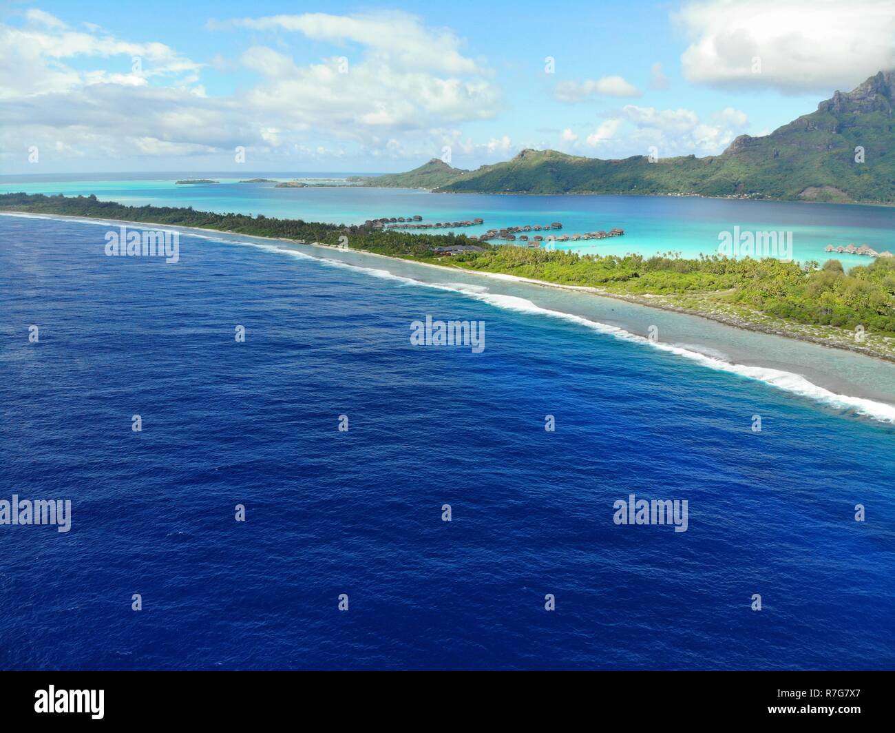 Aerial view of bora bora barrier reef hi-res stock photography and ...