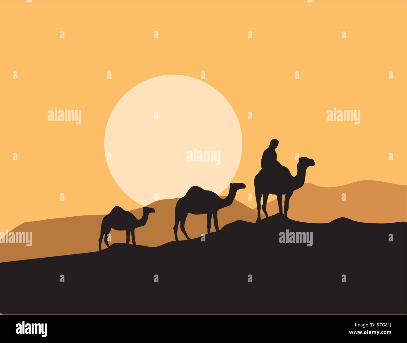 Camel Caravan Vector
