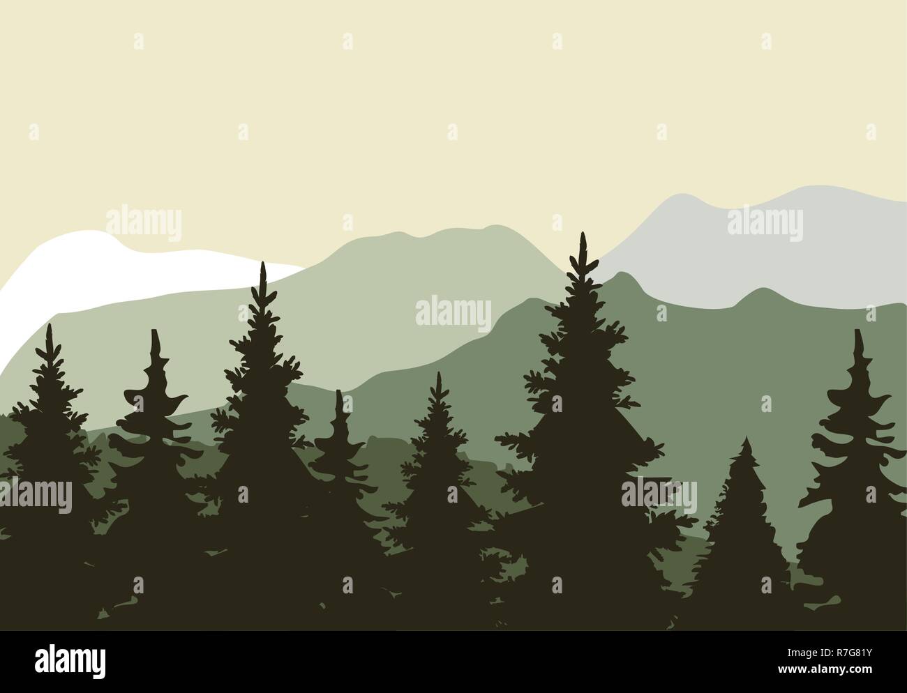 vector illustration of mountains, forest landscape background ...