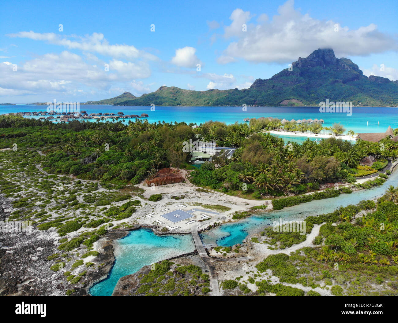 Aerial panoramic landscape view of the island of Bora Bora in French ...