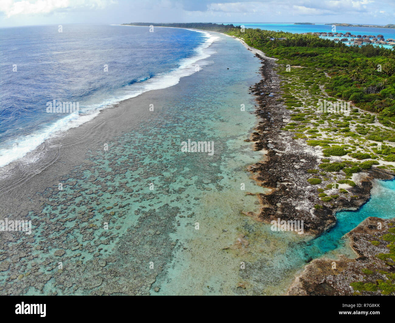 Aerial panoramic landscape view of the island of Bora Bora in French ...