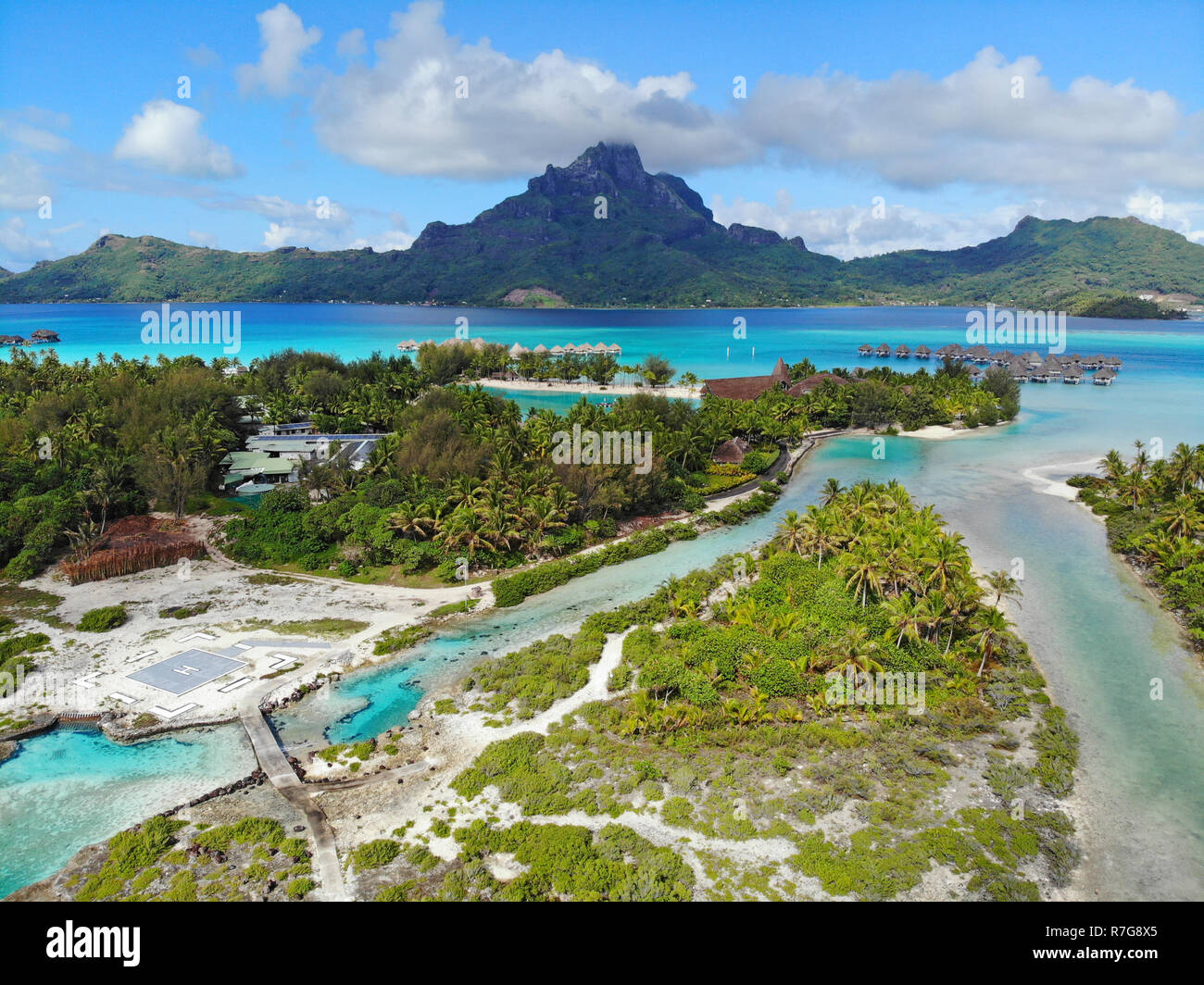 Aerial panoramic landscape view of the island of Bora Bora in French ...