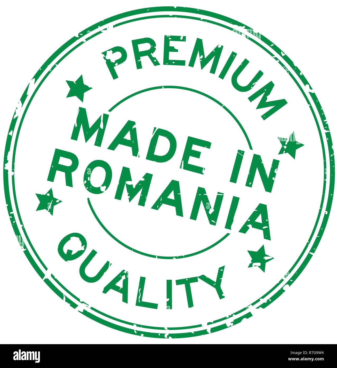Grunge green premium quality made in Romania round rubber seal stamp on ...