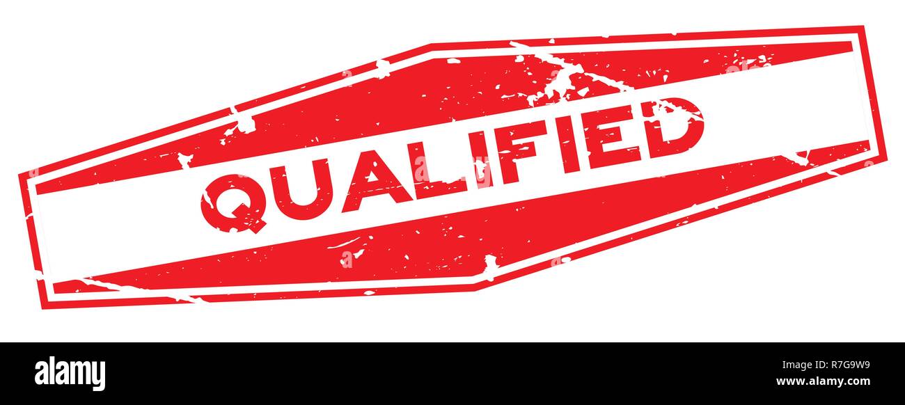 Grunge red qualified hexagon rubber seal stamp on white background ...