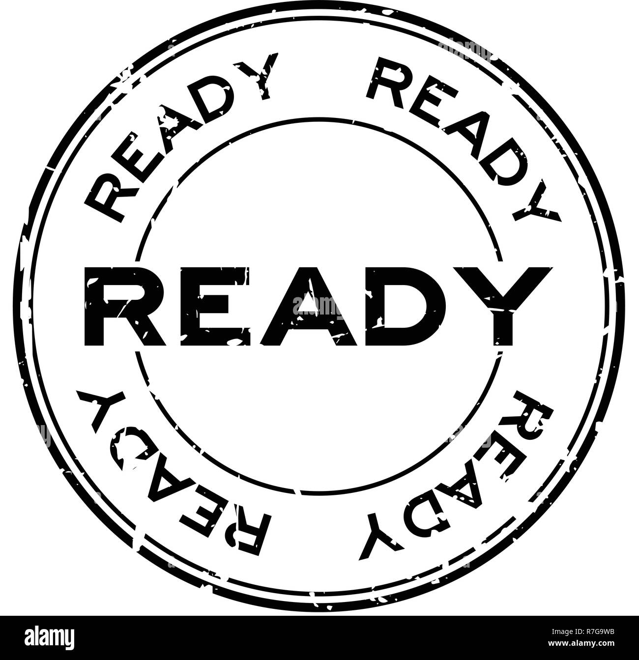 Grunge black ready round rubber seal stamp on white background Stock ...