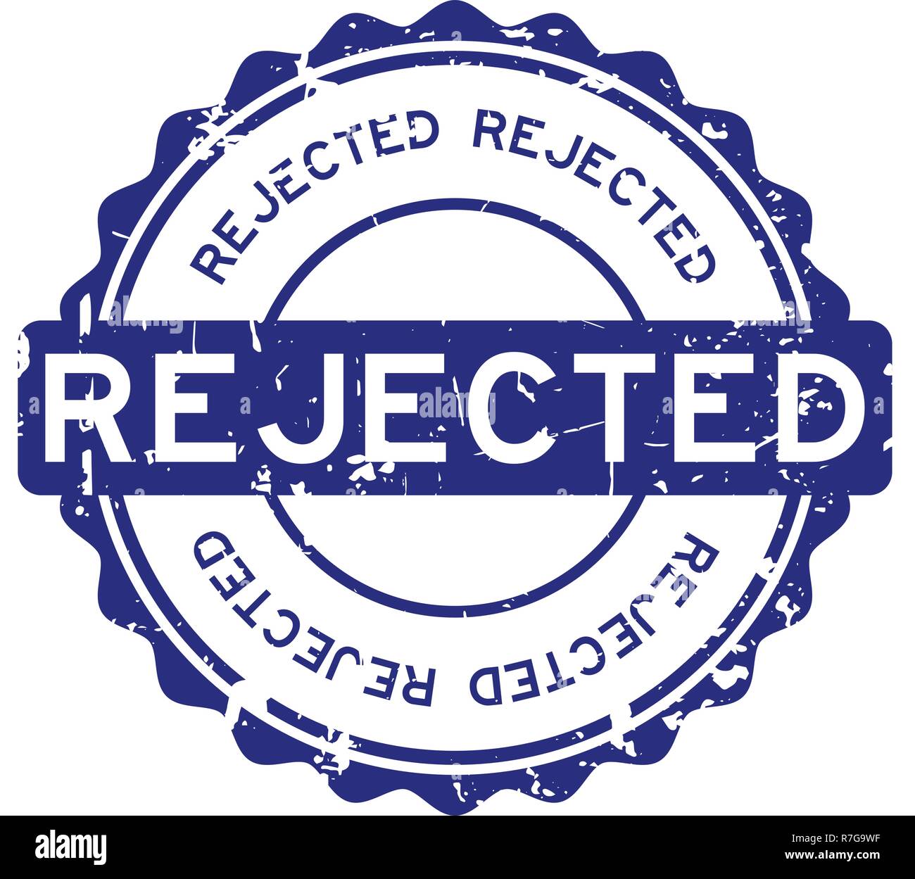 Grunge blue rejected round rubber seal stamp on white background Stock ...