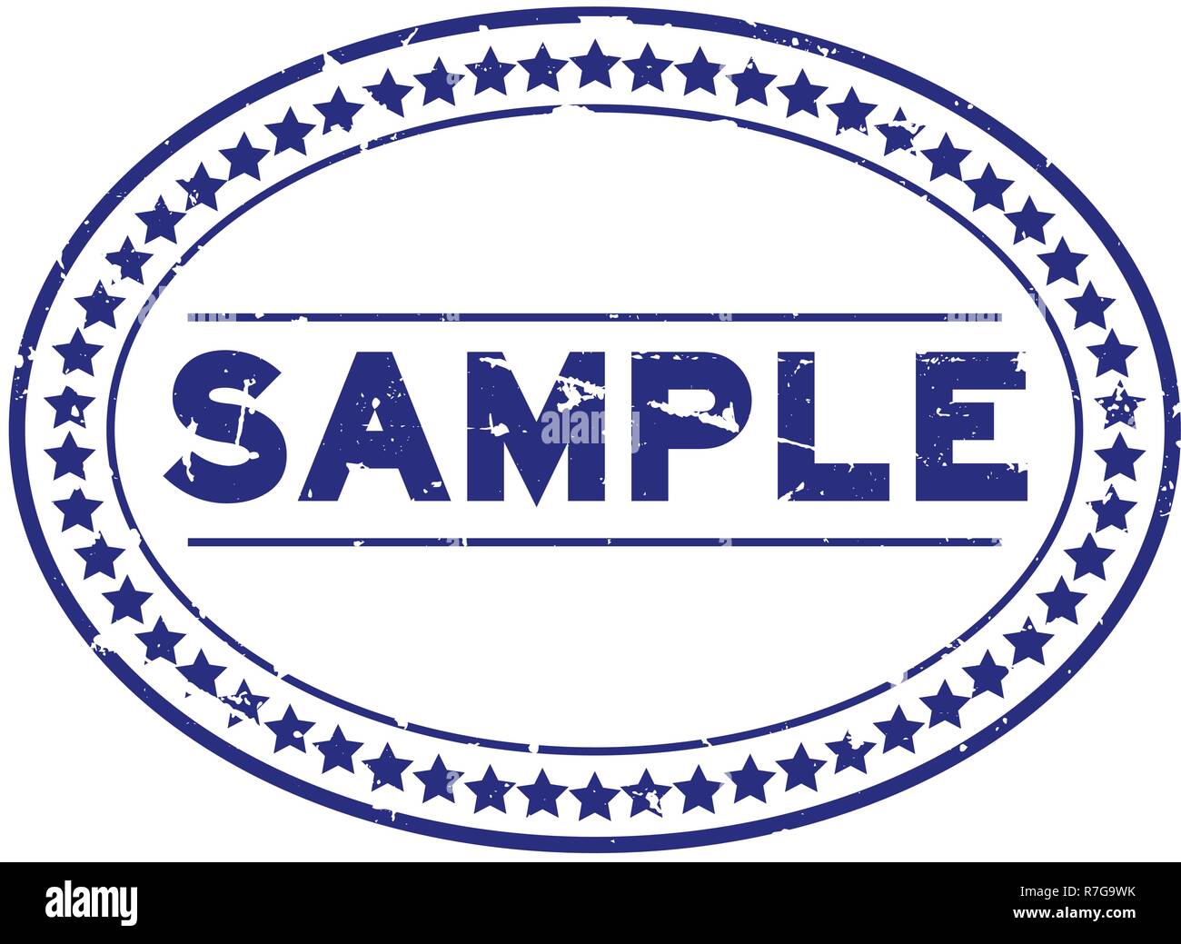 Grunge blue sample oval rubber seal stamp on white background Stock ...