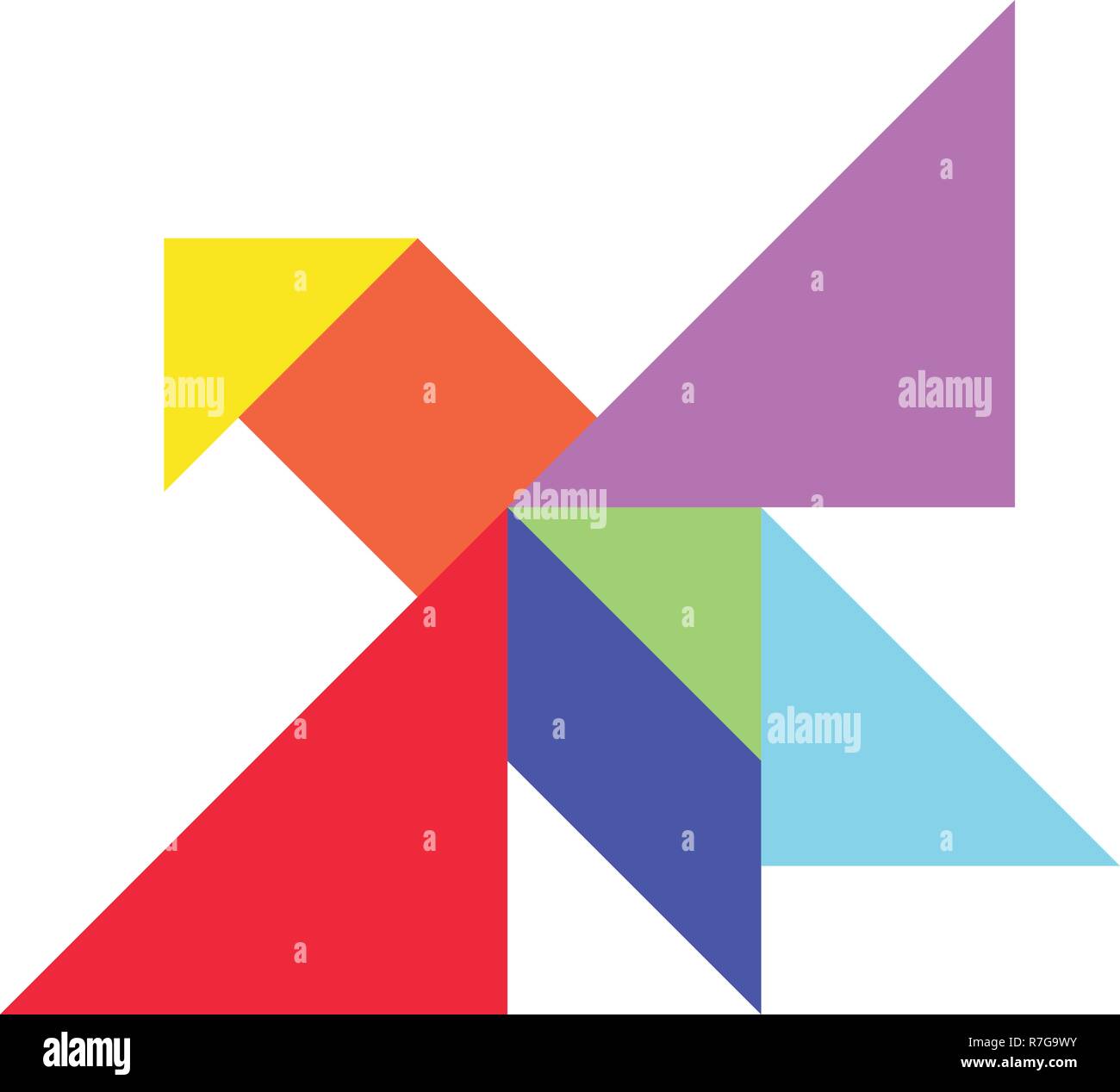 color tangram in flying bird shape on white background (Vector Stock ...