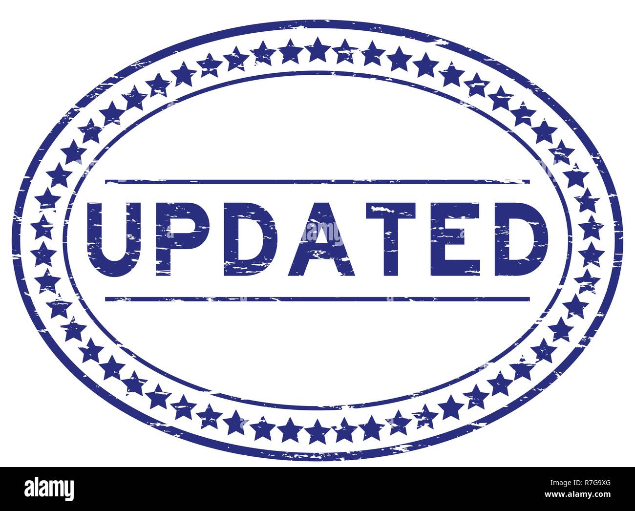 Grunge blue updated oval rubber seal stamp on white background Stock ...