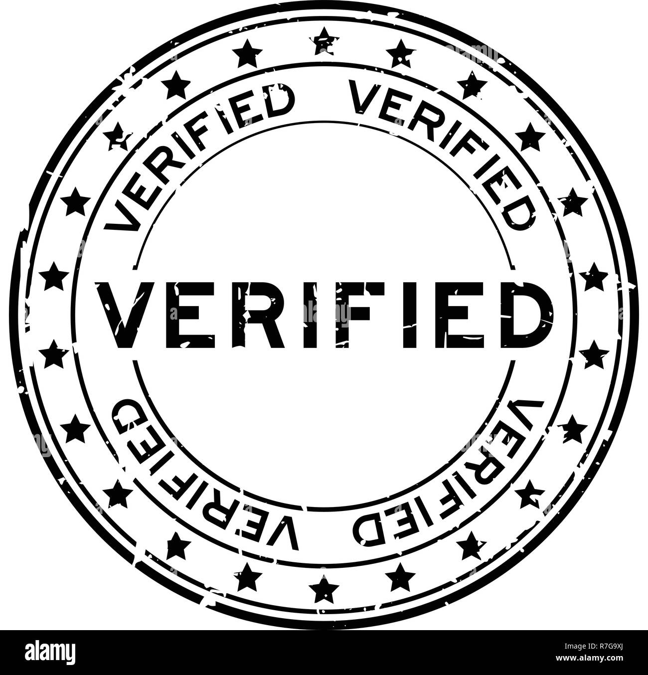 Grunge black verified word with star icon round rubber seal stamp on ...