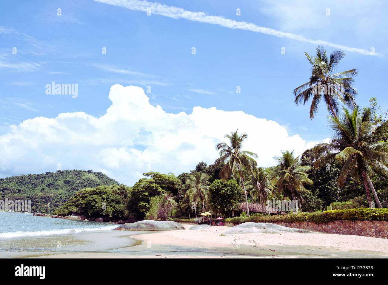 empty brazilean tropical beach with the house and lot of trees Stock ...